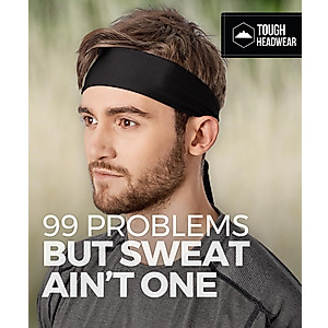 Tough Headwear Tie Headband for Men - Tennis Headband for Women, Sweat Band for Workout, Running, Football, Basketball, Athletics - Midnight Black