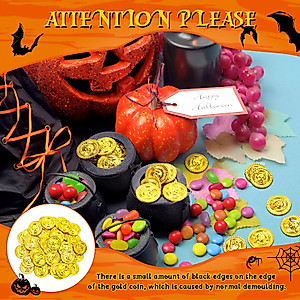 64 Pcs Halloween Mini Witch Cauldron Set Kettles 4 Pack Small Plastic Black Candy Cauldron Kettles with 60 Pieces Gold Coins Candy Holder Pot with Handle for Wizard Party Birthday Pirate Party