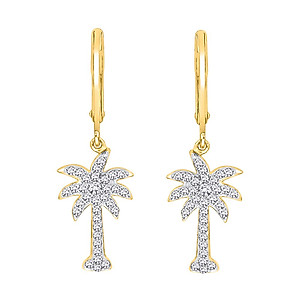KATARINA Lever Back Diamond Palm Tree Earrings in 14K Yellow Gold (1/3 cttw, G-H, I2-I3)