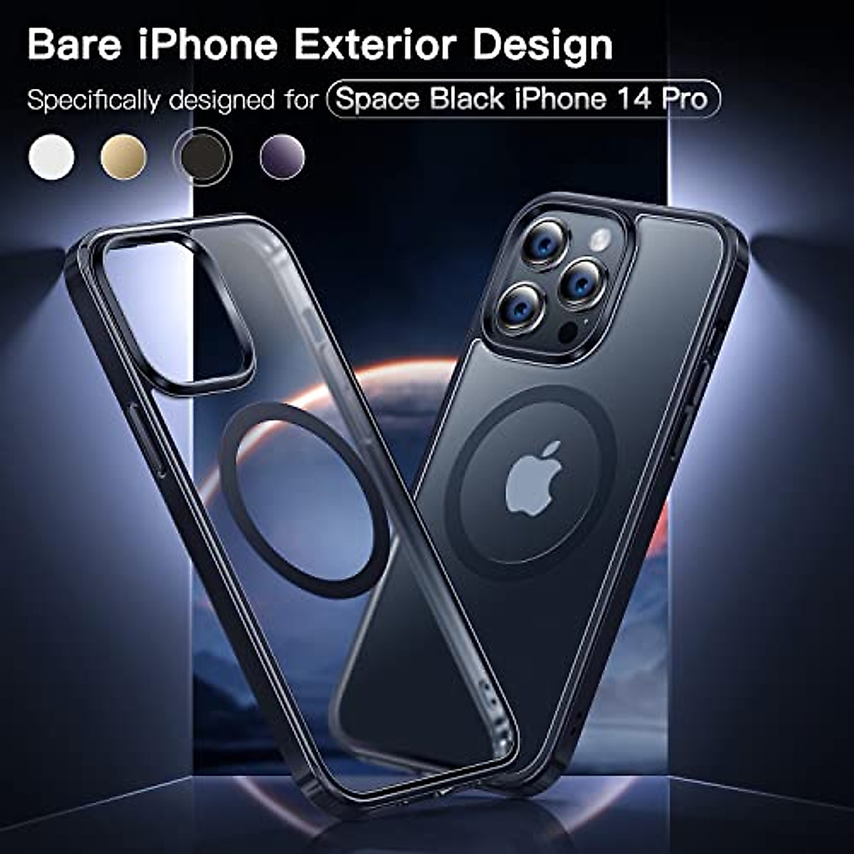 Alphex Official Color Match for iPhone 14 Pro Case, Compatible with MagSafe, 8FT Military Grade Shockproof Matte Slim Phone Cover Women Men 6.1 inch,Space Black