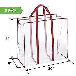 ProPik Clear Storage Bag Gift Wrap Clothes Organizer Big Zippered Christmas Decorations Storage Vinyl Bag for Under Bed Moving Bedding Linen Pillow Blanket Cloth Bag Reinforced Handles (Red, 3)