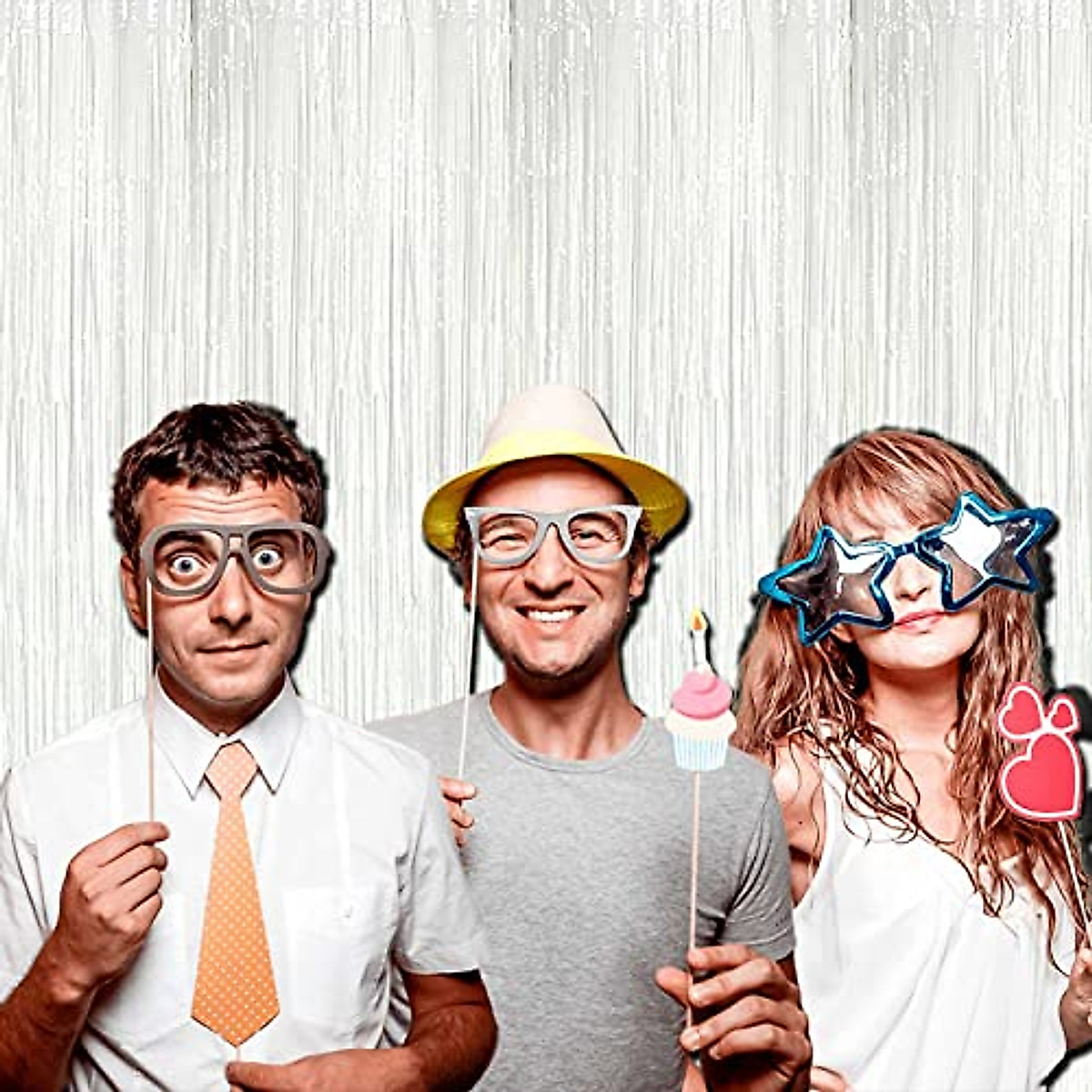 8 Pack White Tinsel Foil Fringe Curtain Backdrop, 3.28Ft x 8.2Ft Metallic Streamers for Photo Booth Birthday Wedding Bridal Shower Bachelorette New Year Party Thanksgiving Christmas Decorations