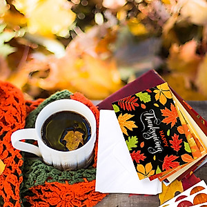 Whaline 24Pcs Thanksgiving Greeting Cards Assortment with Stickers and Envelopes 5" x 7" Large Happy Thanksgiving Cards Fall Leaves Patterned Thankful Grateful Note Cards for Party Favor Supplies