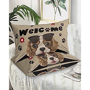 Edwiinsa Cute Love Heart Dog Pillow Covers Standard Size Set of 2 20x26 Bed Pillow, Black Paws Rustic Beige Welcome Plush Soft Comfort for Hair/Skin Cooling Pillowcases with Envelop Closure