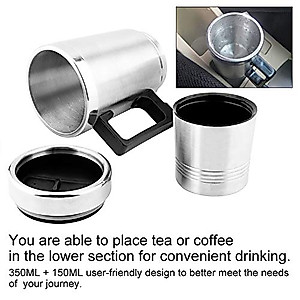 aqxreight - 350ML+150ML 12V Stainless Steel Car Heated Coffee Mug Coffee Cup Warmer Heated Mug Travel Cup