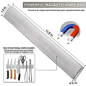 12 Inch Magnetic Knife Strip, Premium Stainless Steel Wall Mounted Kitchen Knives Bar,Space-Saving Powerful No Drilling Magnetic Knife Rack for Home Kitchen Utensil Holder & Tool Holder