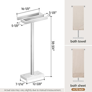 KES Standing Towel Racks for Bathroom, Free Standing Towel Rack with 2X Thick Weighted Natural Mable Base, Towel Stand for Bathroom Floor 18/8 Stainless Steel, Brushed Steel, BTH228-2