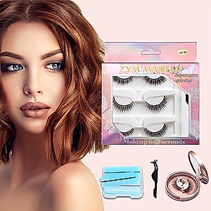 Self Adhesive Eyelashes, 4 Pairs False Eyelashes Natural Look,Reusable Adhesive Eyelashes,Self Adhesive Eyelashes Reusable Self Sticking,Waterproof No Glue Eyelashes, False Lashes for Women Gift