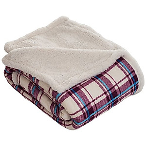 Lavish Home Red Fleece Sherpa Throw Blanket-Plaid, 50" x 60"