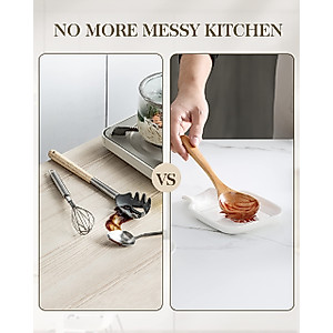 MALACASA Spoon Rest, Large Spoon Rests for Stove Top, Porcelain Spoon Holder for Kitchen Counter, Utensils Rests, Cooking Spoon Holders for Spatula Ladle Tongs, Ivory White, Series REGULAR