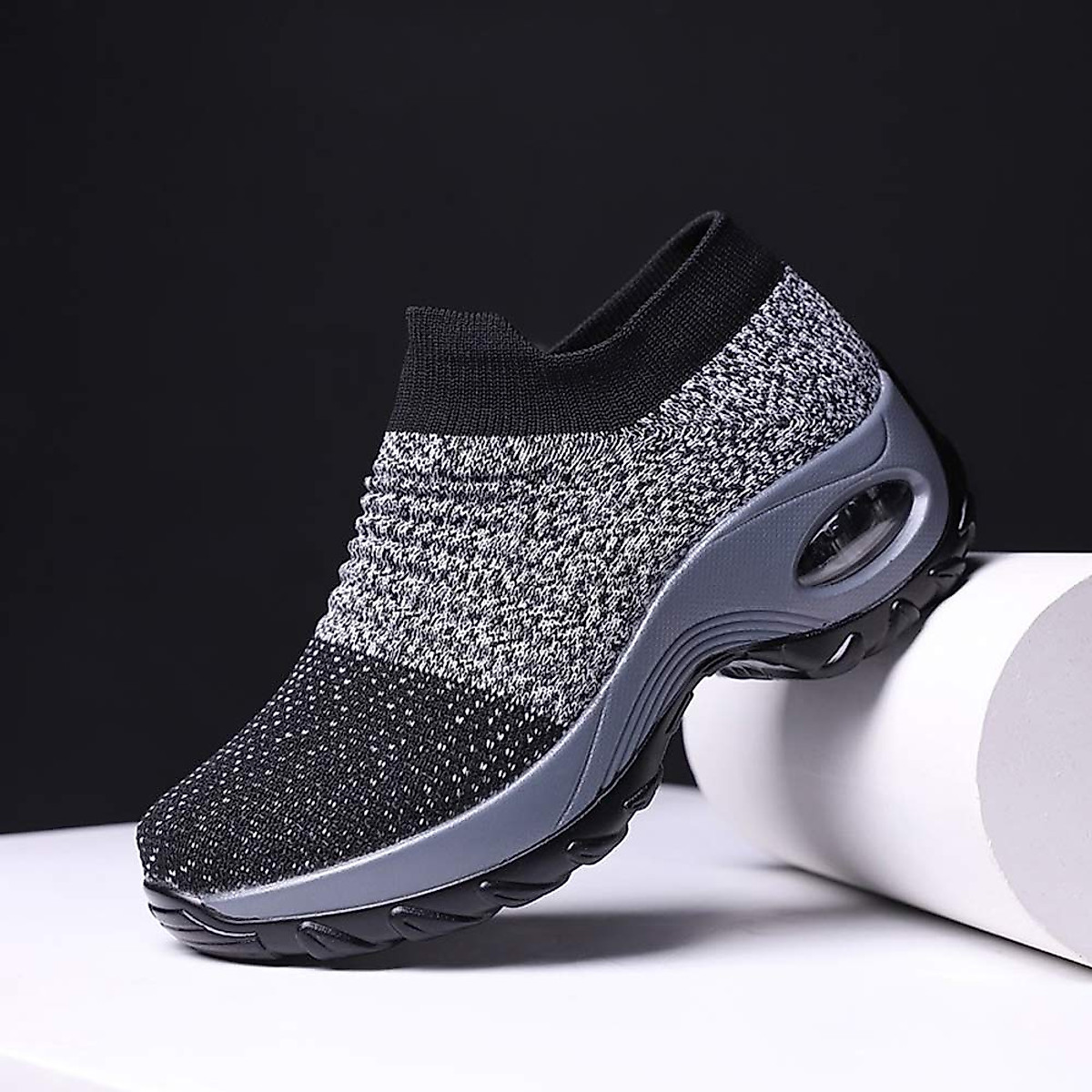 Women's Walking Shoes Sock Sneakers - Mesh Slip On Air Cushion Lady Girls Modern Jazz Dance Easy Shoes Platform Loafers Grey,8