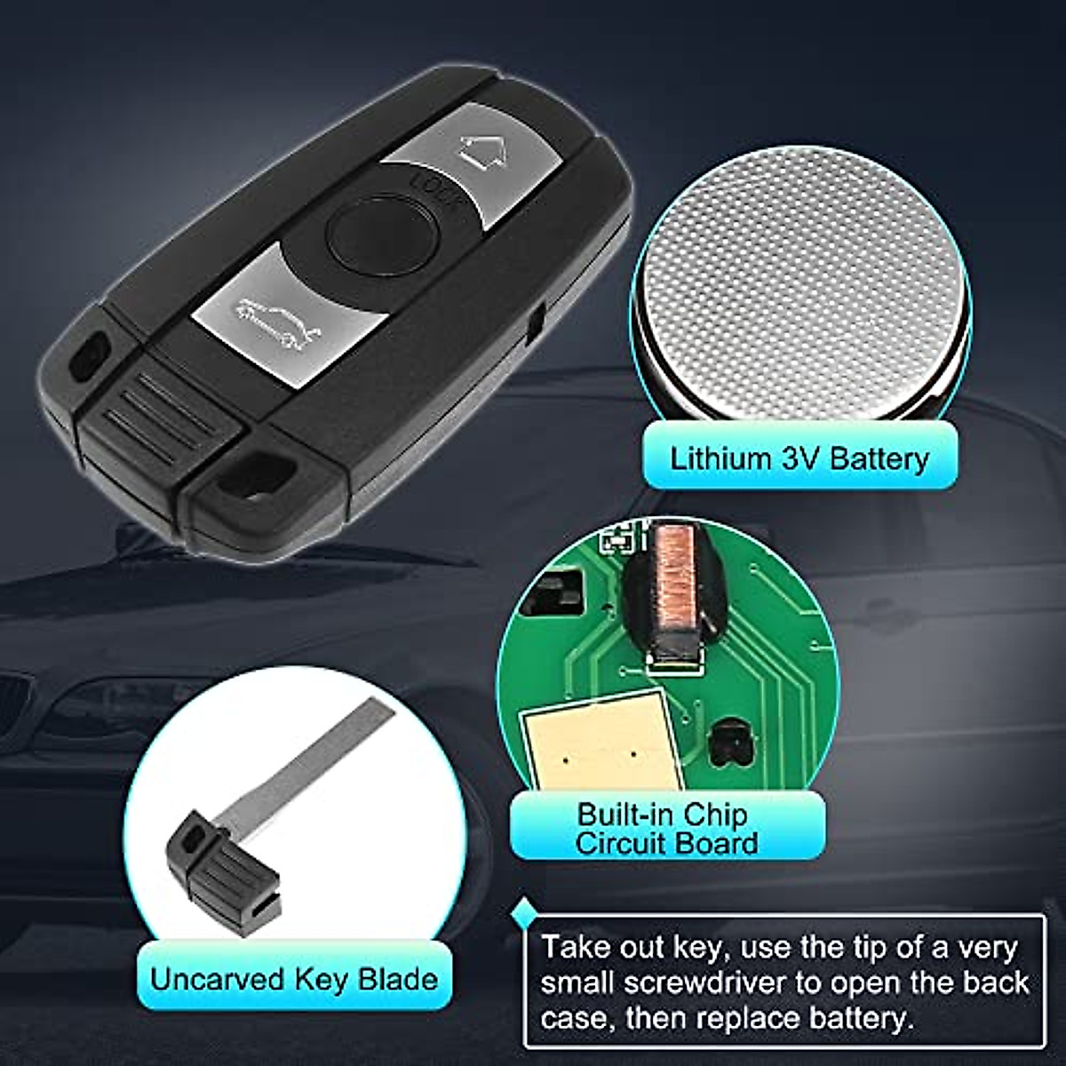 X AUTOHAUX 2pcs 315MHz KR55WK49127 Replacement Smart Proximity Keyless Entry Remote Car Key Fob for BMW 1 3 5 6 Series 2006-2014 3 Buttons with Door Key 46 Chip
