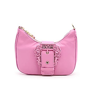 Versace Jeans COUTURE MINIBAG CROSSBODY BAG IN FUCHSIA NYLON WITH GOLD BAROQUE LOGO BUCKLE AND ADJUSTABLE SHOULDER STRAP 74VA4BFGZS640