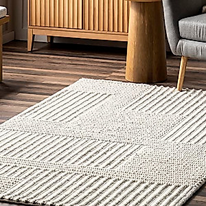 nuLOOM Dorene Contemporary High-Low Striped Wool Area Rug, 8x10, Ivory