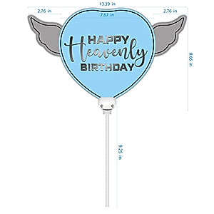 Heavenly Balloons on a stick Happy Heavenly Birthday blue balloon heart shaped with angel wings