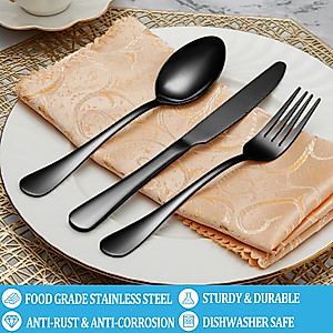 30 Pcs Black Silverware Set, Stainless Steel Flatware Set Service for 6, Mirror Polished Cutlery Utensil Set, Durable Home Kitchen Eating Tableware Set, Include Fork Knife Spoon Set, Dishwasher Safe