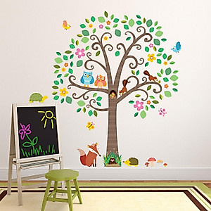 DECOWALL SG-2106 Large Scroll Tree and Animals Kids Wall Stickers Wall Decals Peel and Stick Removable Wall Stickers for Kids Nursery Bedroom Living Room d?cor
