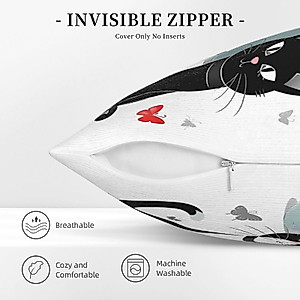 DOFFO Black and White Cats Printed Fall Throw Pillow Covers 16x16 Soft Corduroy Decorative Throw Pillows Covers Cushion Case for Spring Christmas Sofa Living Room Couch Bedroom