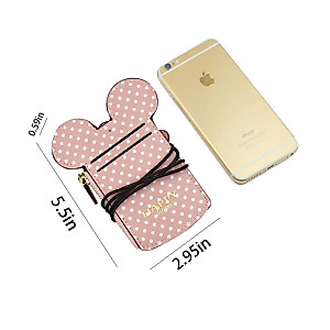 Cute Travel PU Leather Student ID Card Holder Animal Shape Neck Bag Wave Dot Wallet Coin Purse for Women Teens Girls