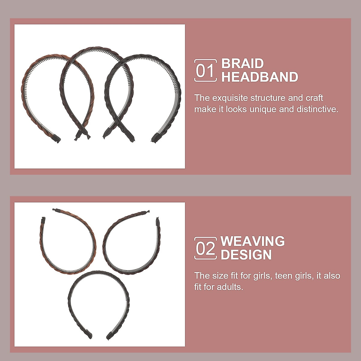 Lurrose 3 Pcs Women Hair Plaited Braided Headbands Synthetic Hairpieces Braid Wig with Teeth Hair Band Hair Hoop Hair Accessories