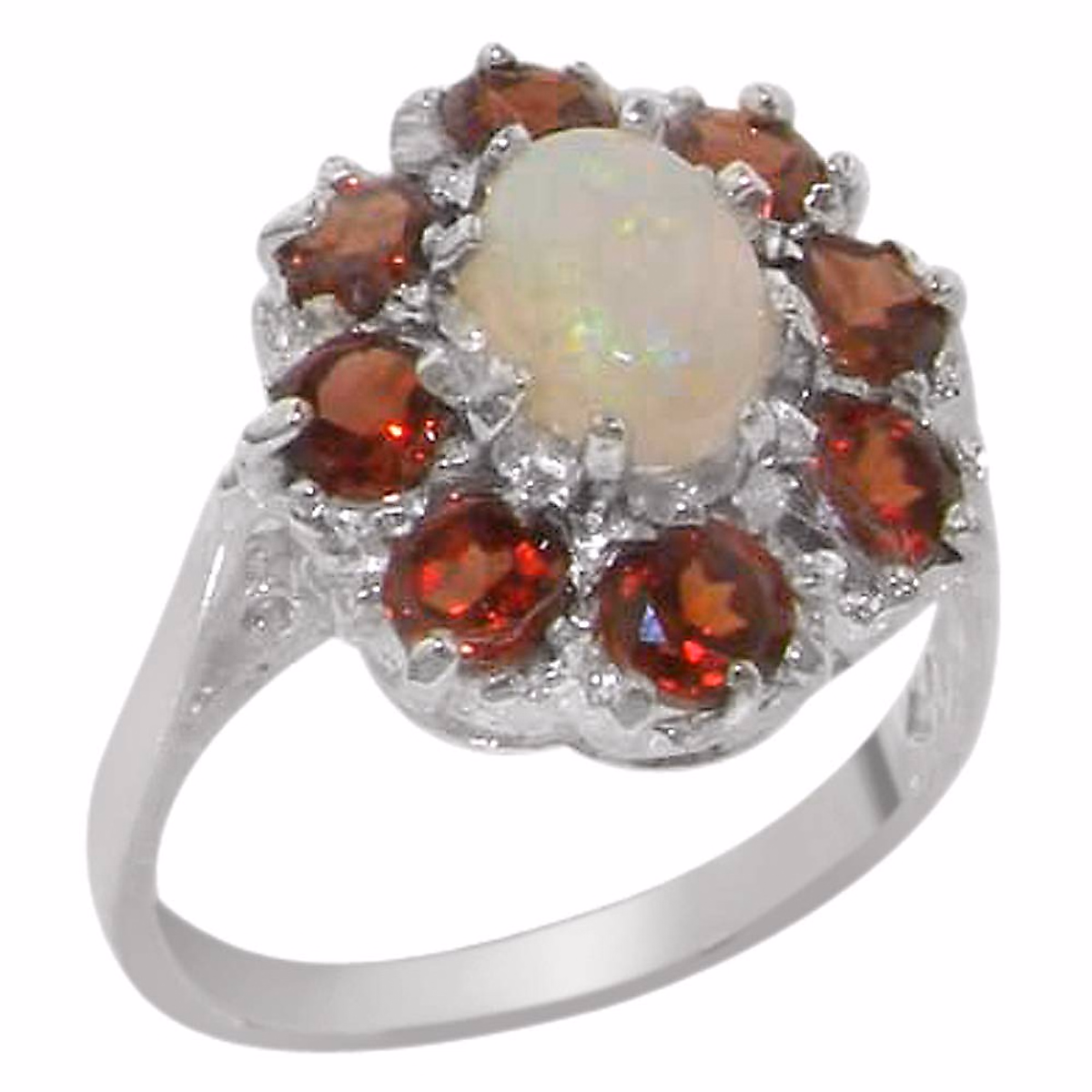 LetsBuyGold 925 Sterling Silver Real Genuine Opal and Garnet Womens Promise Ring - Size 9
