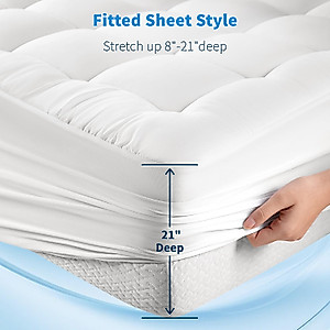 Shilucheng King Size Mattress Pad Cover,Pillow Top Mattress Pad for Back Pain,Bed Pad Overfilled with Down Alternative,8-21" Deep Pocket (White, King)
