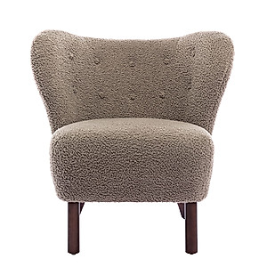 ViolaDresses Modern Accent Chair Lambskin Sherpa Wingback Tufted Side Chair with Solid Wood Legs for Living Room Bedroom，Light Brown