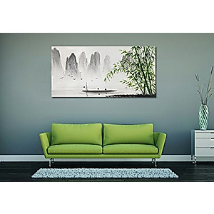 Large Hand Painted Traditional Chinese Painting Black and White Modern Landscape Canvas Wall Art Handmade Bamboo Artwork
