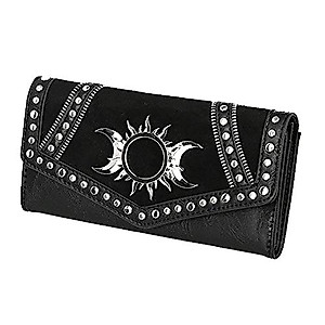 Restyle Triple Goddess Sun and Moon Gothic Tri-Fold Wallet, Faux Leather, Black