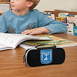 Coat of Arms of Israel PU Leather Pen Pencil Bag Organizer Portable Makeup Carry Case Storage Handbag