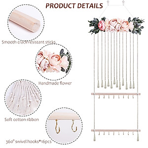 cherrboll Hair Bow Holder for Girls, Headband Organizer w/16 Hooks, Hanging Hair Clips Organization for Nursery Decor Room Wall