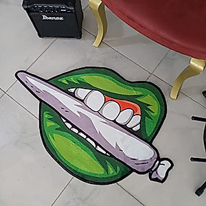 Rugendary Marijuana Lip Rug Smoking Weed Rug Green Soft and Cozy Thick Lip Shaped Carpet for Bedroom Kitchen Living Room Bathroom Area Rug (1.3x2 ft.)