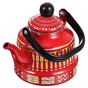 CALLARON Kettle Teapot Enamel Tea Stovetop Tea Pot Boiling Water Farmhouse Water Heating Pot Coffee Jug Can Jar for Home Kitchen Office Red 1.1L Green Tea Camping Camping Stove