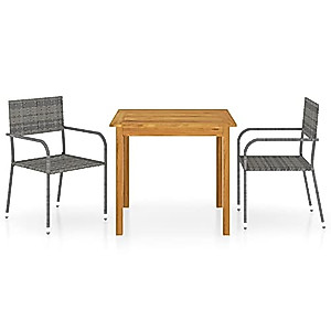 qiangxing 3 Piece Patio Dining Set Outdoor Patio Dining Set Outdoor Patio Furniture Patio Set Patio Table and Chairs Set Gray 3067735