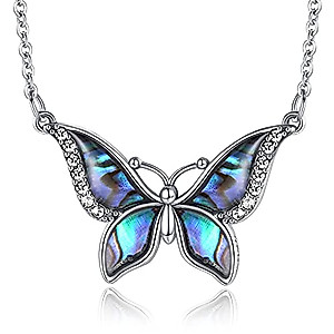 INFUSEU Small Butterfly Necklace Womens Abalone Pendant Jewelry 925 Sterling Silver