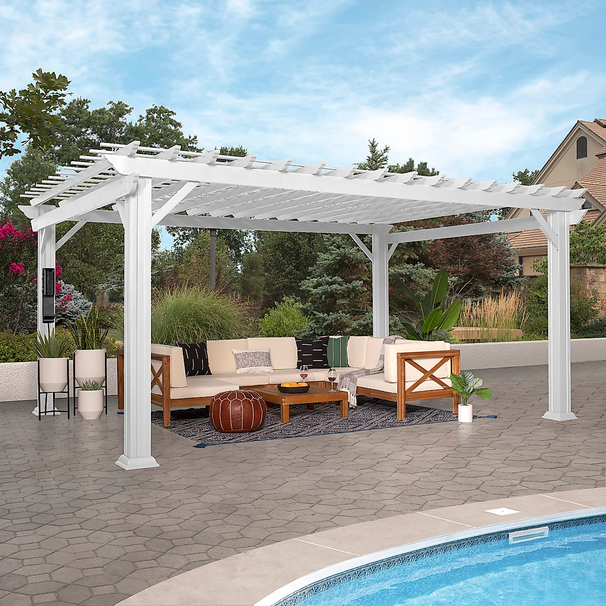 Backyard Discovery 16x12 ft Hawthorne White Galvanized Steel Pergola w/Soft Sail Shade, Spacious, Rust Resistant, UV Protection, Resist Winds Up to 100 MPH, Durable, Powerport USB & Electrical Outlet