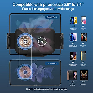Wireless Car Charger Mount, 15W Dual Coils Fast Charging Car Phone Holder for Air Vent & Dashboard, Compatible with Galaxy Z Fold 4/3/2/Z Flip 4/3/iPhone 14/13/12/11/X/8 Series/Samsung S23 Ultra