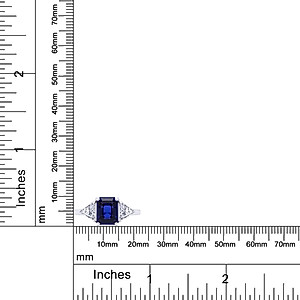 AFFY 14k White Gold Over Sterling Silver Emerald Cut Blue Sapphire With Trillion White Topaz Ring Jewelry For Womens Ring Size-7
