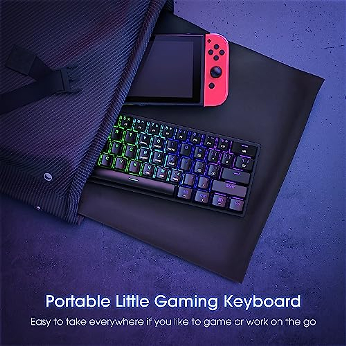 Portable 60% Mechanical Gaming Keyboard, Wired Keyboard with Blue Switches,LED Customization Backlit,61 Keys Ultra-Compact Mini Office Keyboard for PC/Mac/Xbox,Easy to Carry On Trip