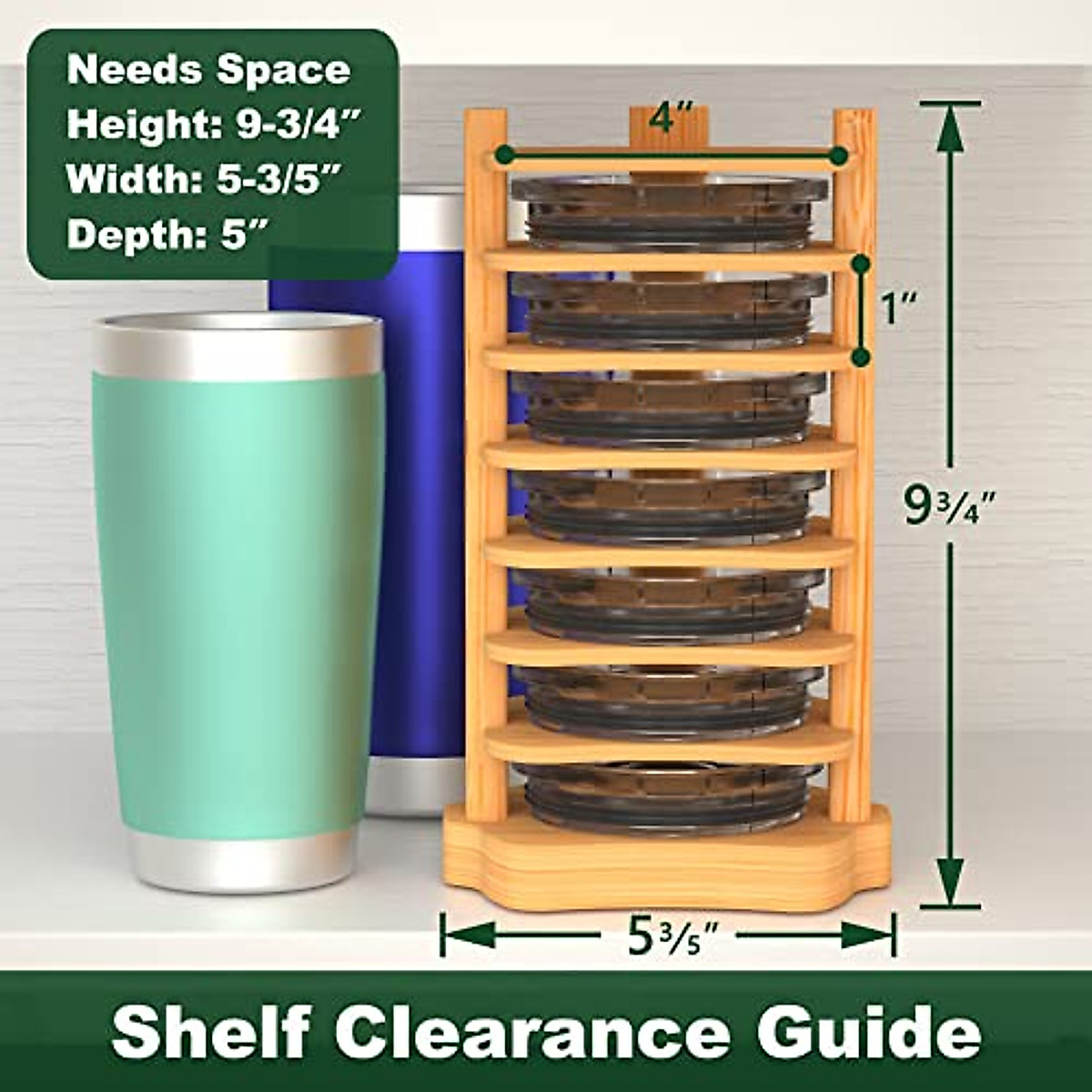 YAJR Tumbler Lid Organizer for Kitchen Cabinet, Freestanding Tumbler Lid Holder for Countertop, Bamboo Tumbler Lid Storage Rack, Tumbler Lid Organization for Cupboard Coffee Cup Lid Storage