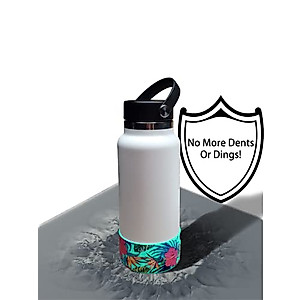 Protective Silicone Bottom Sleeve, 12oz-40oz. Fits All Vacuum Insulated Stainless Steel Water Bottles, Anti-Slip, Anti-Scratch, Rubber Flex Skin Cover (12-24oz, Light Blue Hawaiian Floral)