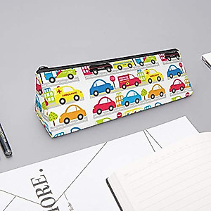 Funny Cartoon Cars Triangle Pencil Case Holder Zipper Large Capacity Pen Bag Pouch Students Stationery Cosmetic Makeup Bag