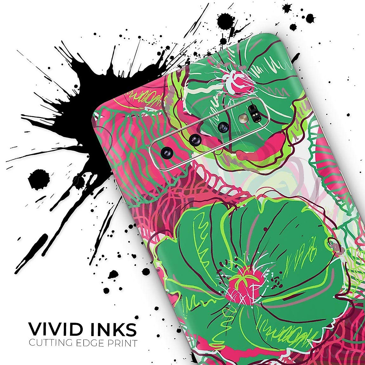 DesignSkinz Bright Pink and Green Flowers Protective Vinyl Decal Wrap Skin Cover Compatible with The Samsung Galaxy S20 (Screen Trim & Back Glass Skin)