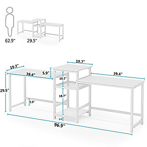 Tribesigns 96.9" Double Computer Desk with Printer Shelf, Extra Long Two Person Desk Workstation with Storage Shelves, Large Office Desk Study Writing Table for Home Office, White