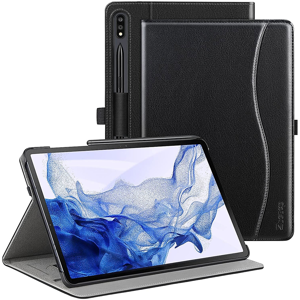 ZtotopCases for Galaxy Tab S7 FE 5G/S8 Plus/S7 Plus 12.4" Tablet Case, Premium PU Leather Folding Stand Cover with Pen Holder & Multi-Viewing Angles for Samsung Tab S7 FE 2021/S8+ 2022/S7+ 2020, Black