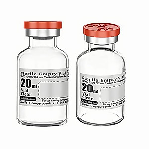 Biocomma 10pcs 20ml Sterile Empty Vial with Plastic Aluminum Flip Off Caps，Penicillin Bottle 20mm Crimp Top Sterile Transparent Borosilicate Lab Sample Vial (Transparent)
