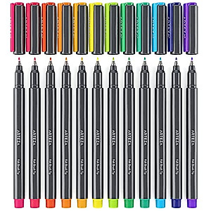 ARTEZA Felt Tip Pens, Set of 12 Bright Brush Tip Calligraphy Pens for Note Taking, Sketching, Cross-Hatching, and Outlining, Dye-Based Ink, Smear-Free