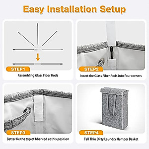 TEAYINGDE slim Laundry Basket with Lid, Tall Thin Laundry Hamper with Handles, Waterproof Lining Narrow Dirty Clothes Hamper for Bathroom Bedroom Dorm Organization Storage, 45L Grey