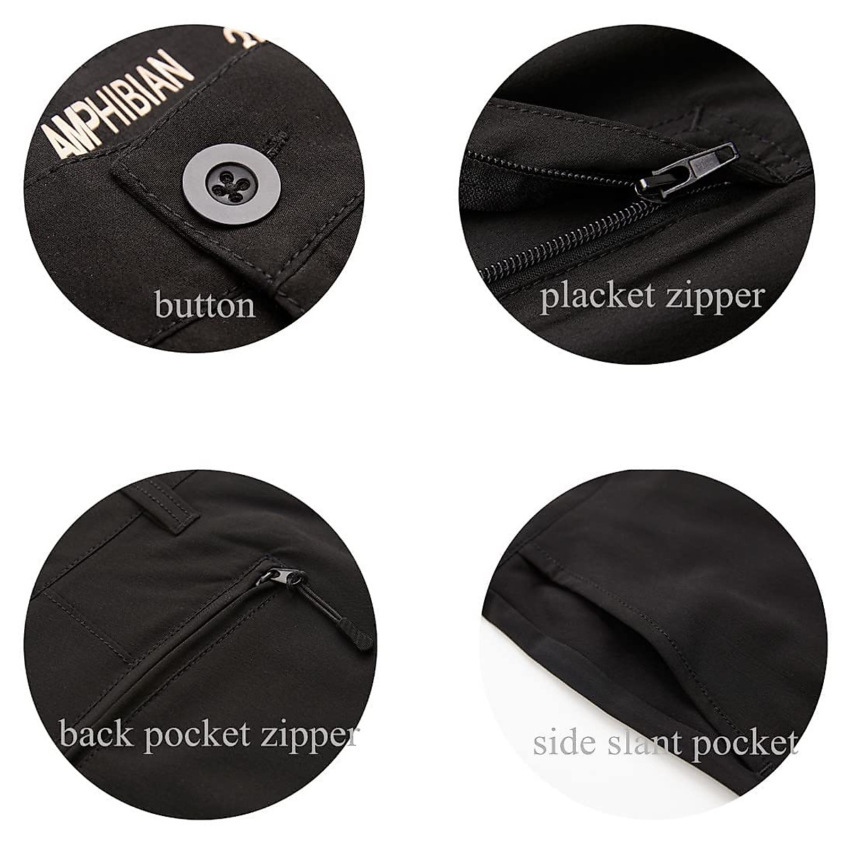 Men's Amphibian Hybrid Shorts Golf Casual Shorts Stretch Quick Dry Walk Athletic Camping Hiking MP301 Black 30