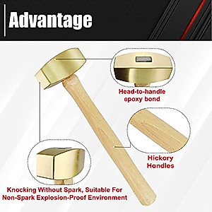 C&T 2 Pound Solid Brass Non-Sparking Hammer with Hickory Wood Handle,Non Marring Non Sparking,2lb